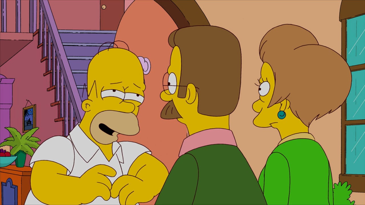 Bart y Homer se alían para romper el noviazgo de Flanders y Edna Krabappel
